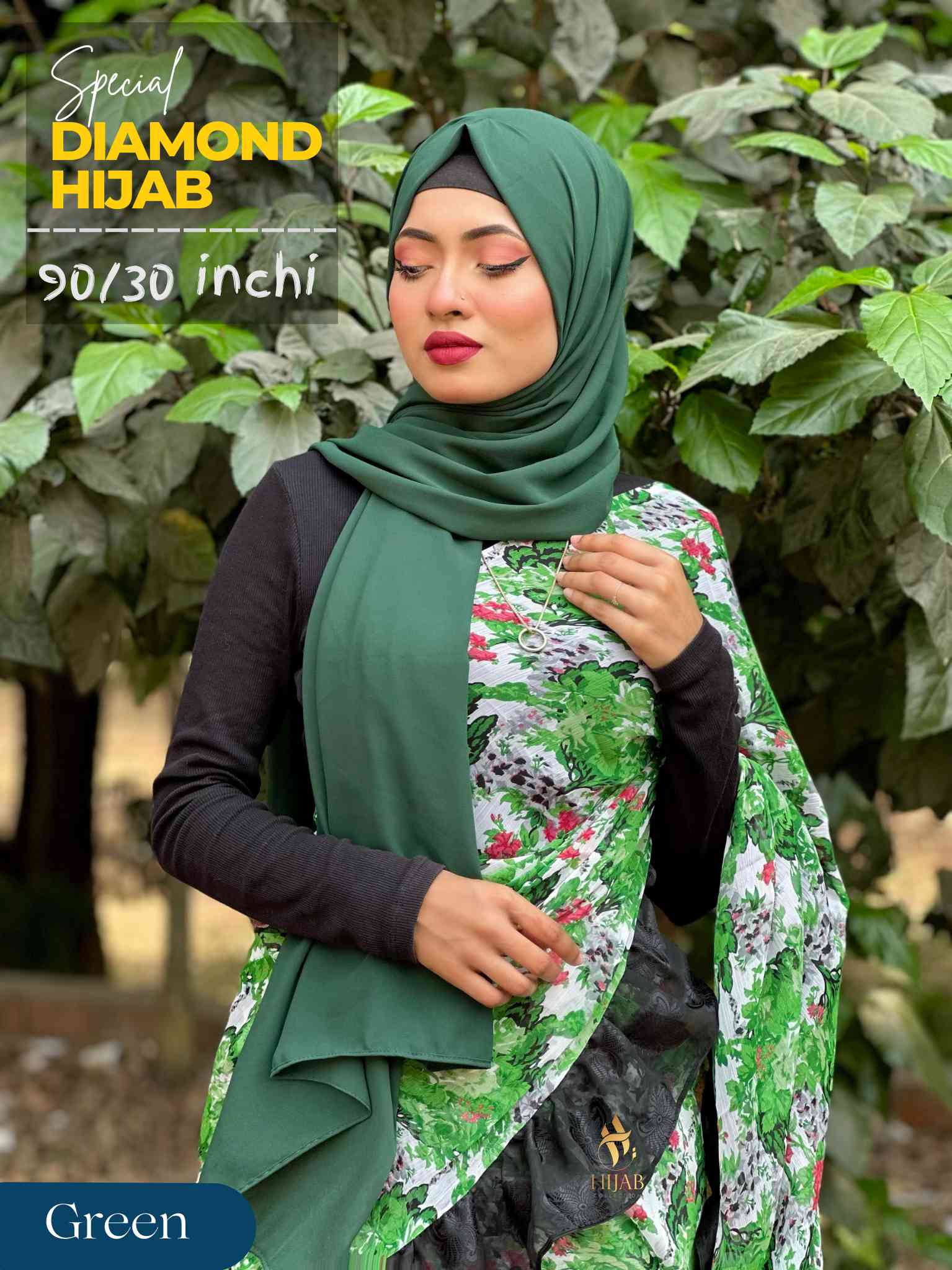 ডায়মন্ড জর্জেট হিজাব ওড়না -DGH-Green Color